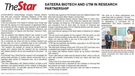 Sateera Biotech and UTM in Research Partnership | UTM NewsHub